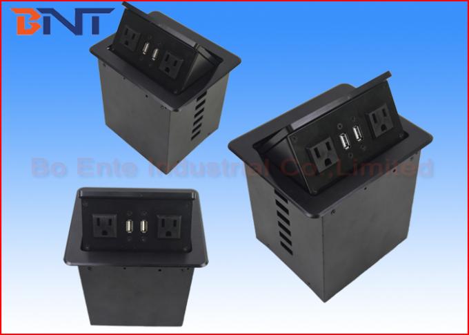 Desktop Pop Up Socket Box With USB Charger , Pop Up US Standard Plug