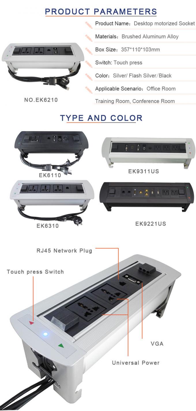 Silver Aluminum Alloy Table Flip Up Hidden Outlet With 2* Universal Power