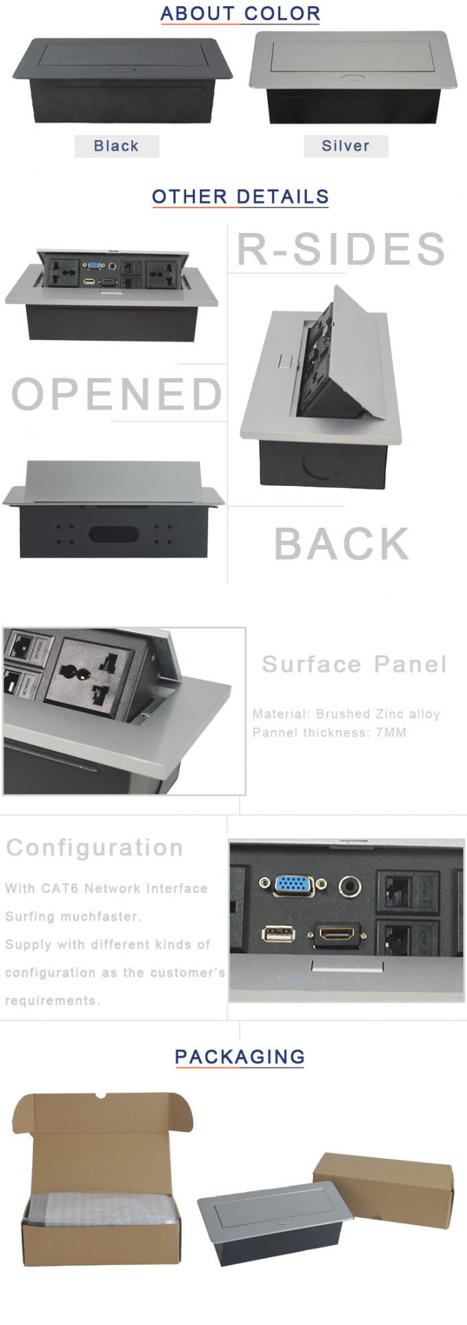 Square Corner Pop Up Desktop Socket With 30CM Connection Wires Plugs