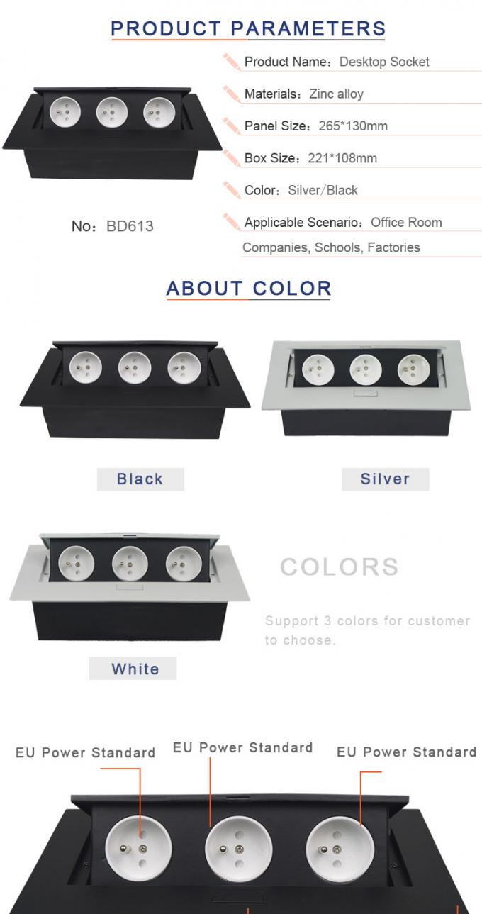 Multifunctional Tabletop Pop Up Socket , Square Corner Flip Up Power Outlet