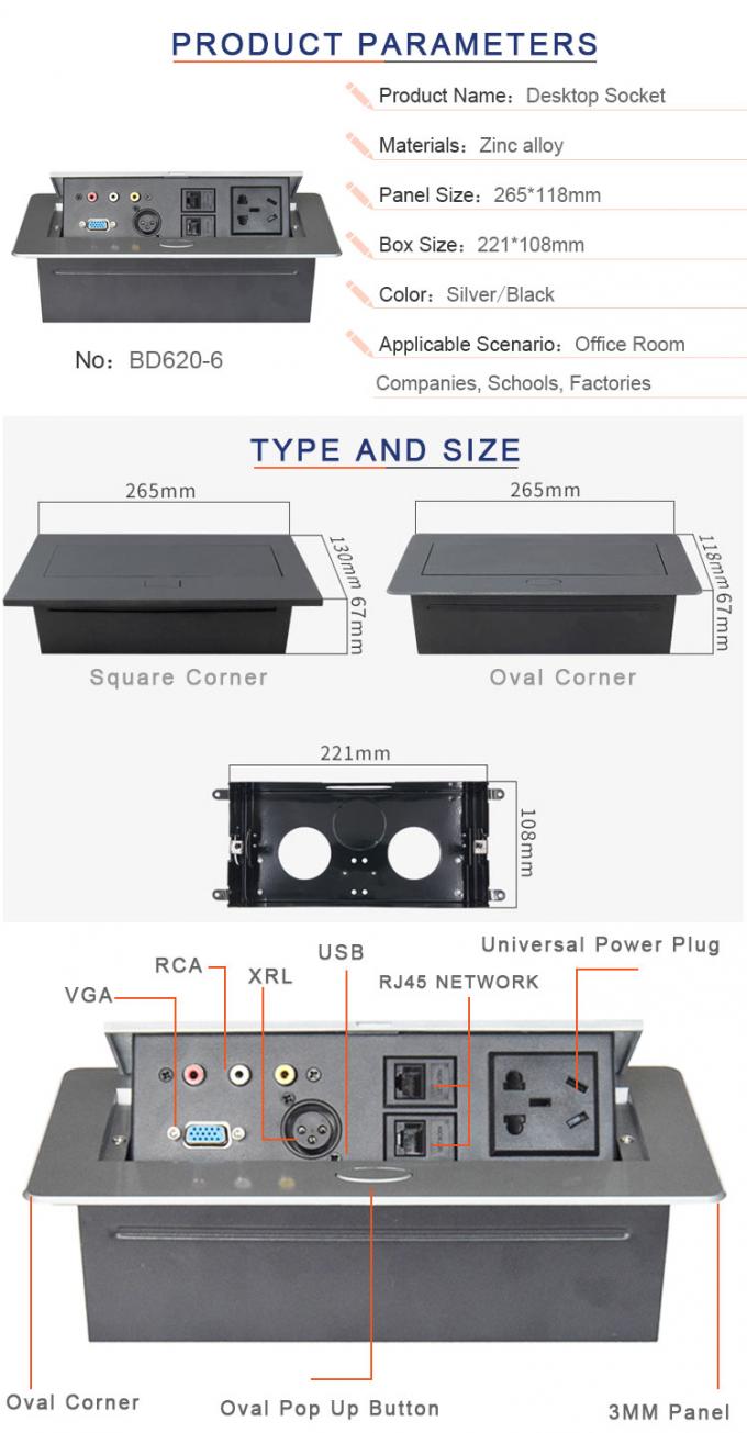 Custom Made Pop Up Desktop Electrical Sockets With Universal Power Plug