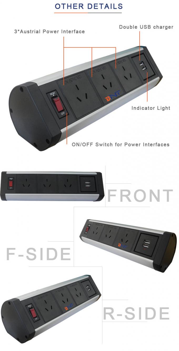 Desktop Mounted Power Outlet With Three Australia Power Interfaces