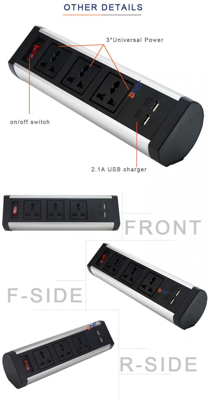 Silver / Black Desktop Mounted Power Outlet , Desk Mounted Power Sockets