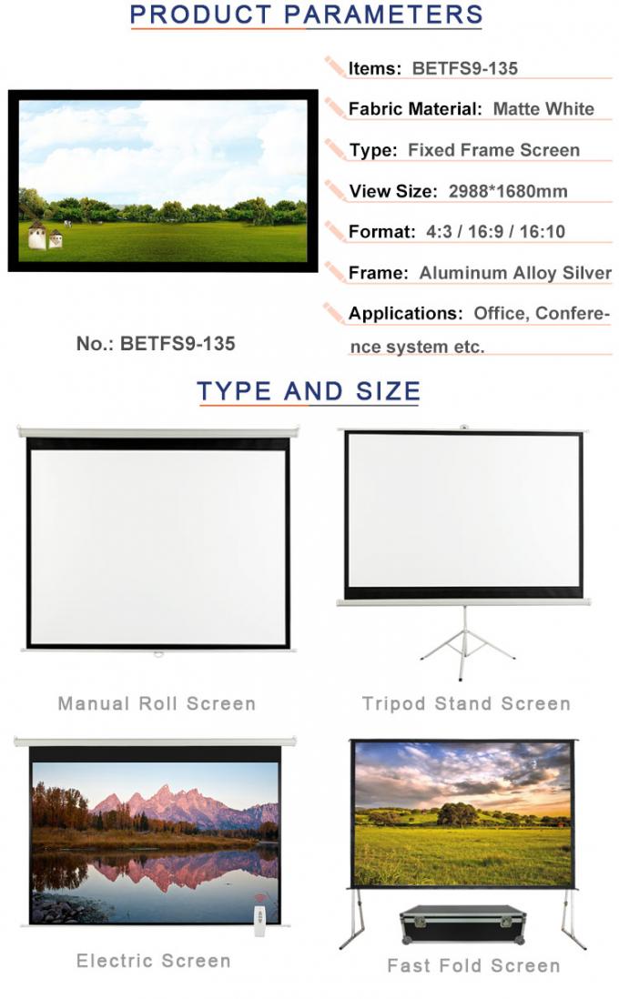 135 Inch Motorized Projector Screen , Damp Proof Large Electric ...