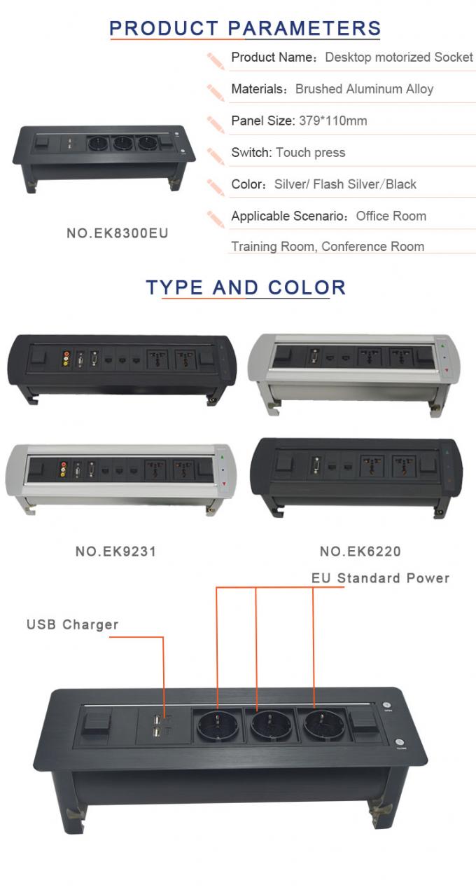 Black Electric Flip Up Multimedia Socket With Three EU Power Interfaces