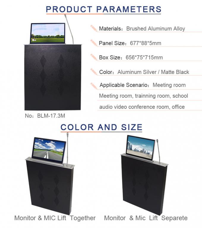 17.3 Inch Computer Screen Lift , Ultra Thin Table Monitor Motorised Lifter
