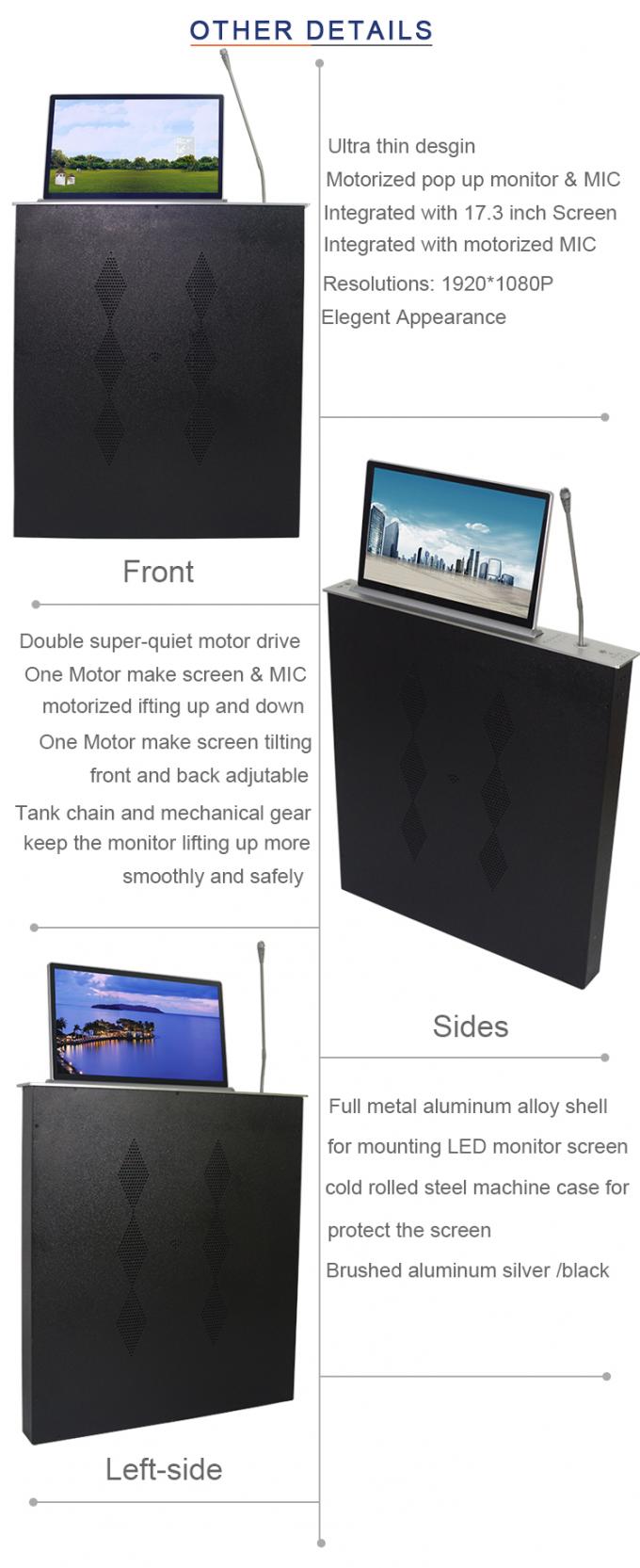 17.3 Inch Computer Screen Lift , Ultra Thin Table Monitor Motorised Lifter