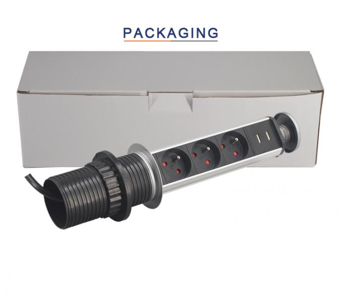 Vertical Desk Power Outlet 3 Ways EU Power Pneumatic Pull Up Power Socket