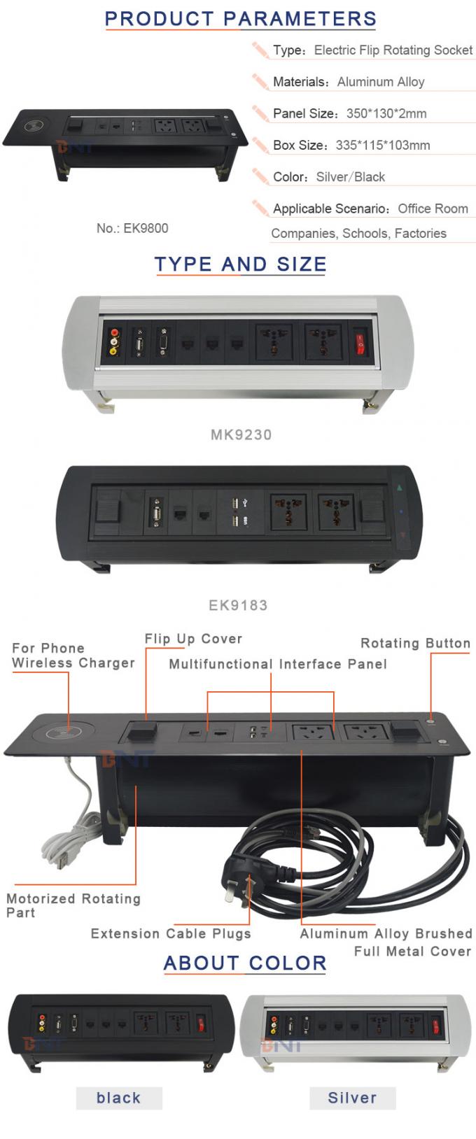 Motorized Hidden Rotate Flip Up Power Outlet With Wireless Charger