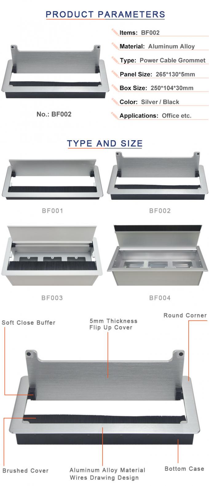 Soft Closing Rectangular Cable Management Grommet Wire Boxes