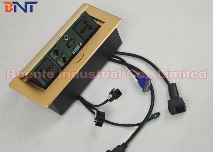 Gold Color Office Desk Pop Up Sockets Round Corner Type 110 ~ 240 V