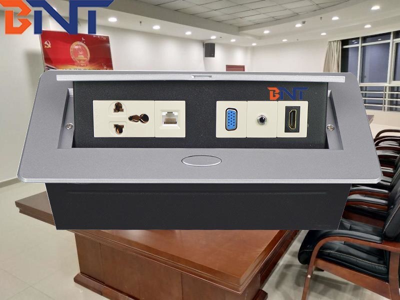 Silver Color Desk Pop Up Sockets , Space Saving Hidden Power Socket