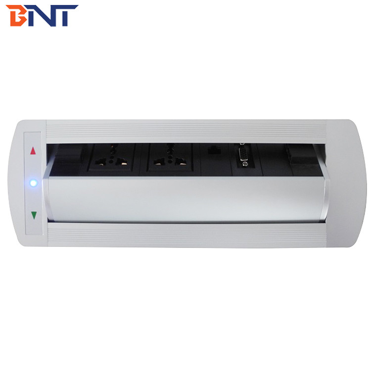 Silver Aluminum Alloy Table Flip Up Hidden Outlet With 2* Universal Power