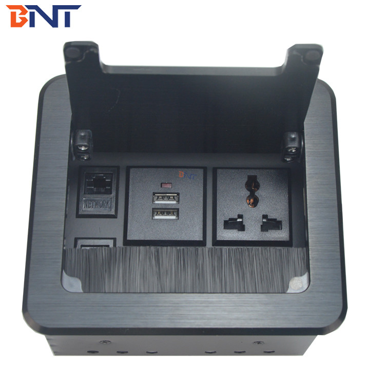 Brushed Aluminum Alloy Desktop Power Sockets With Flip - Open Cover